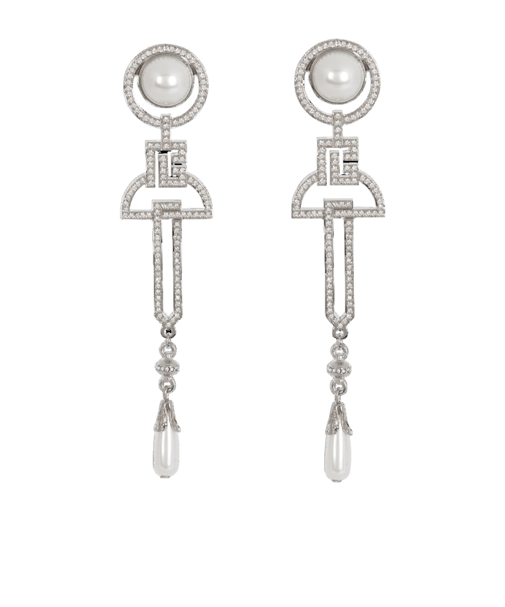 Balmain Art Deco Clip-on Earrings In White | ModeSens
