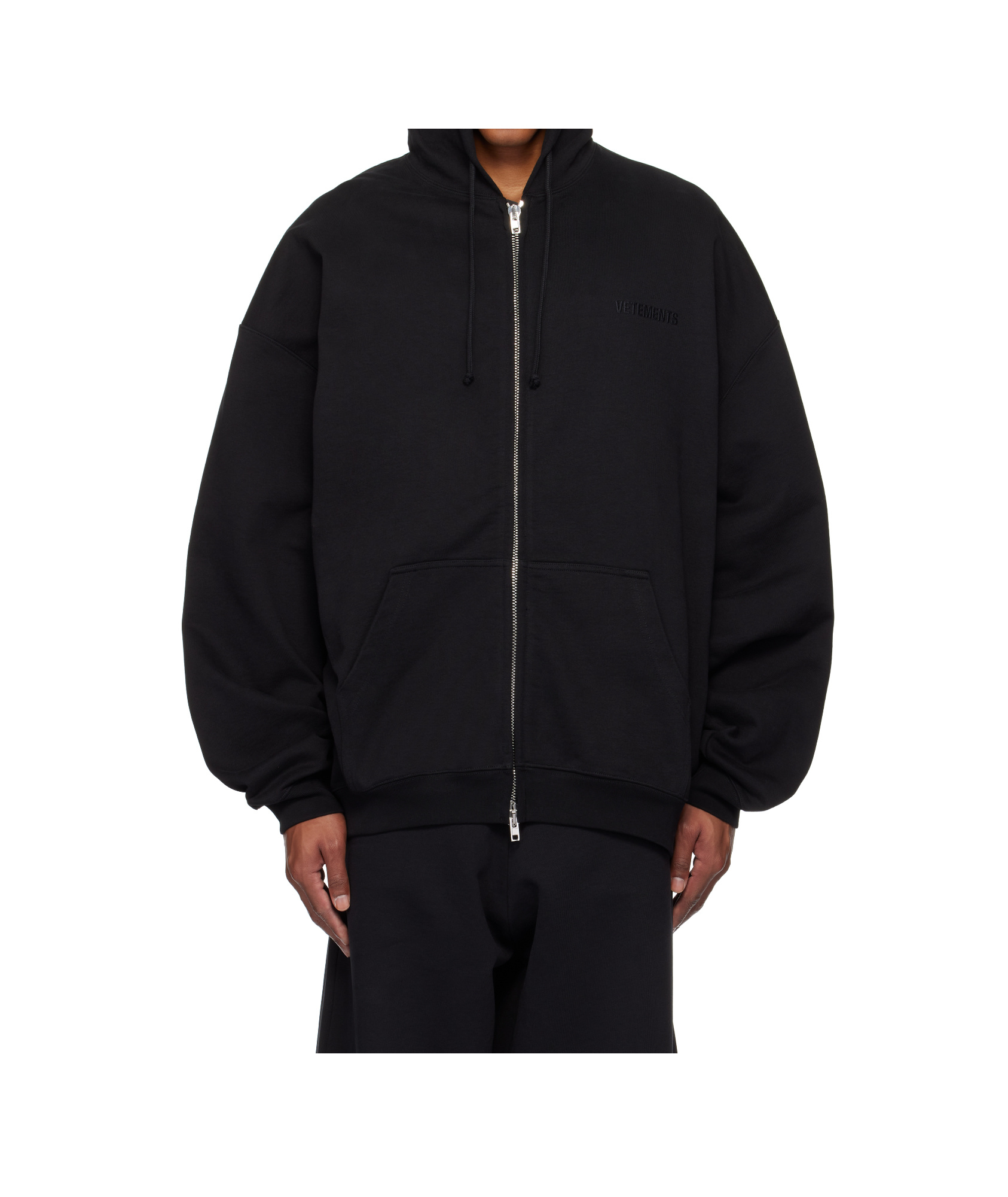 Vetements Logo-embroidered Zip-up Hoodie In Black | ModeSens