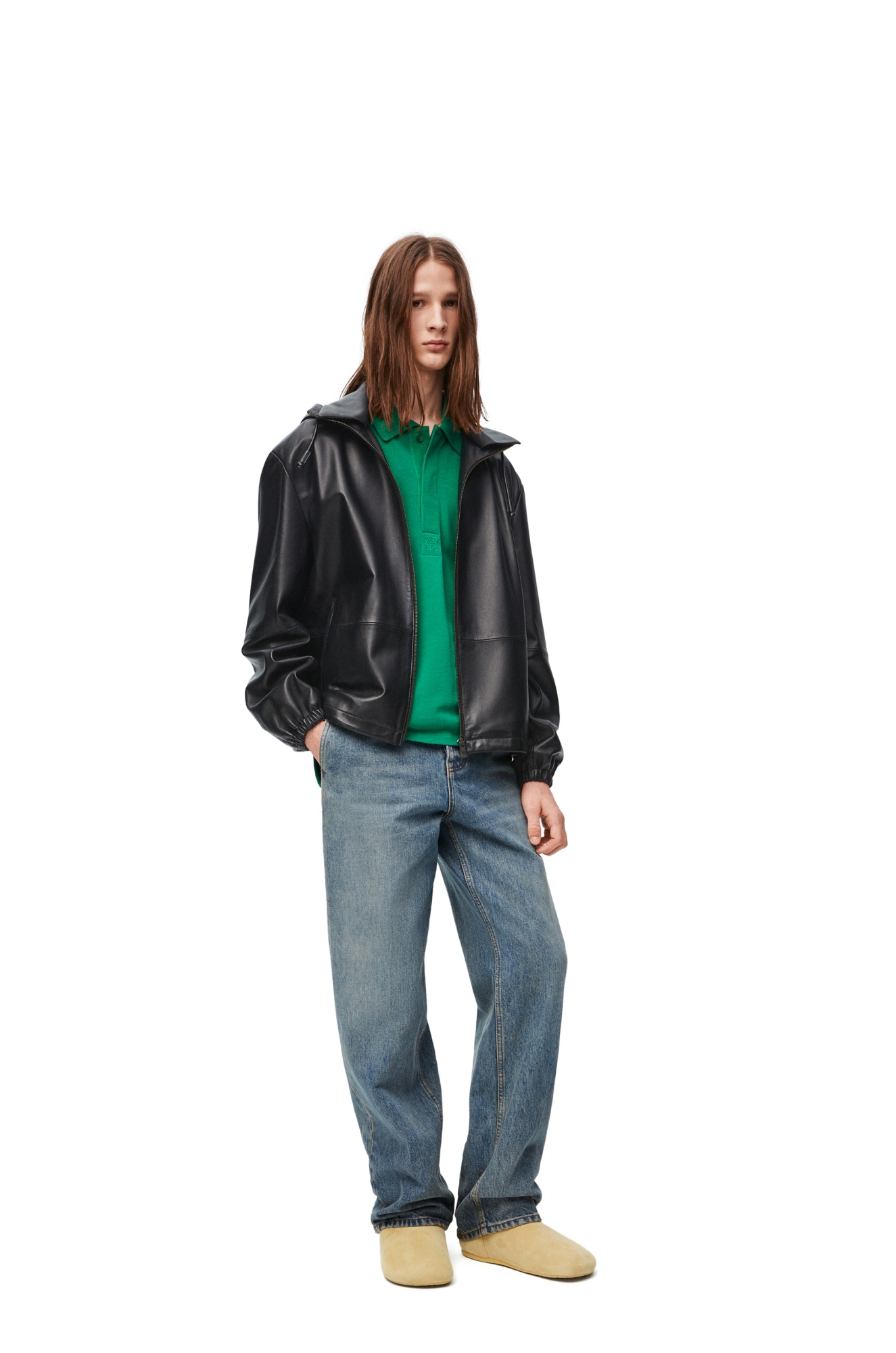 Loewe Hoded Zipper Leather Jacket In Black | ModeSens