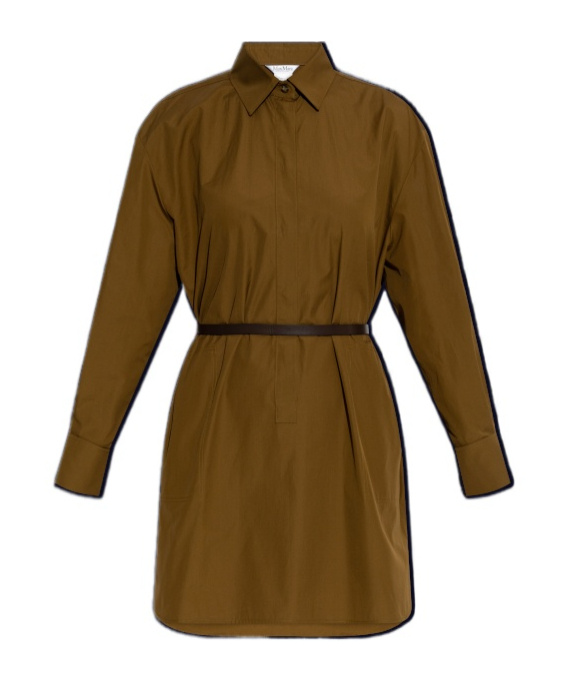 Max Mara Alcade Cotton Poplin Shirt Dress With Leather Belt In Green ...