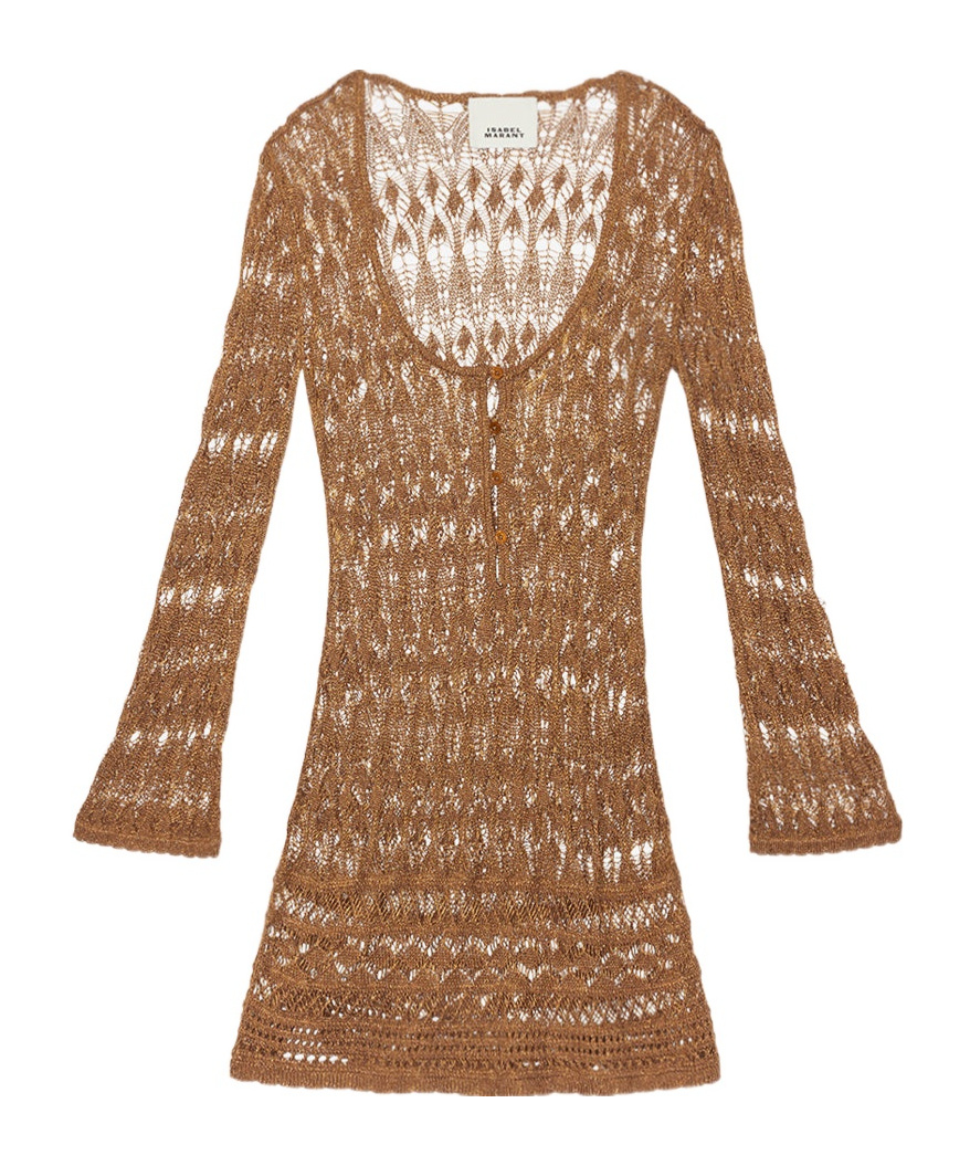 Isabel Marant Pia Viscose Blend Crochet Mini Dress In Gold | ModeSens