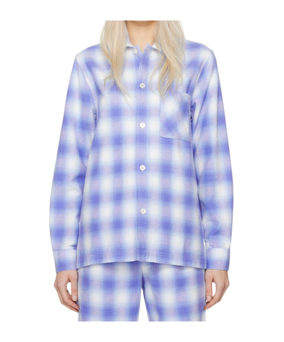 Tekla Long-sleeved Plaid Pajamas In Blue | ModeSens