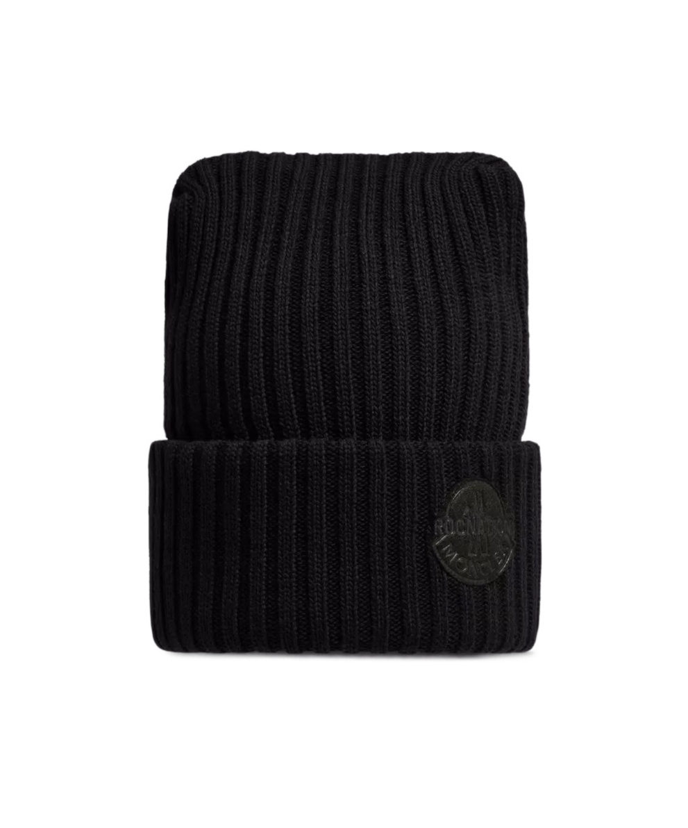 Moncler Logo Sticker Wool Hat In Black | ModeSens